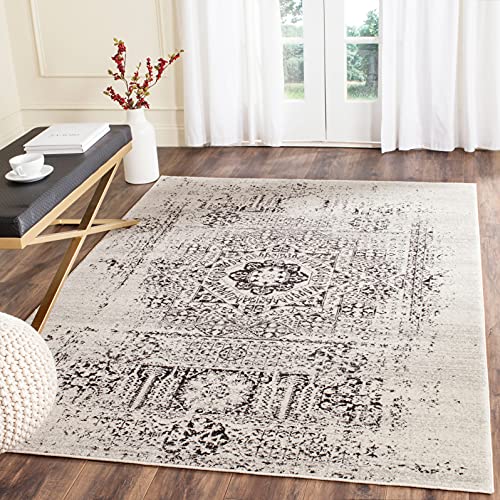 SAFAVIEH Evoke Collection Area Rug - 8' x 10', Ivory & Black, Oriental Medallion Distressed Design, Non-Shedding & Easy Care, Ideal for High Traffic Areas in Living Room, Bedroom (EVK260T)