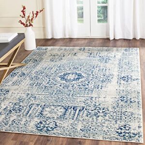 SAFAVIEH Evoke Collection Area Rug - 8' x 10', Ivory & Black, Oriental Medallion Distressed Design, Non-Shedding & Easy Care, Ideal for High Traffic Areas in Living Room, Bedroom (EVK260T)