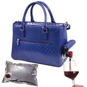 primeware insulated drink purse w/ 3l bladder bag | thermal hot and cold storage | portable drinking dispenser for wine, cocktails, beer, alcohol | pu leather finish (blue burmese)