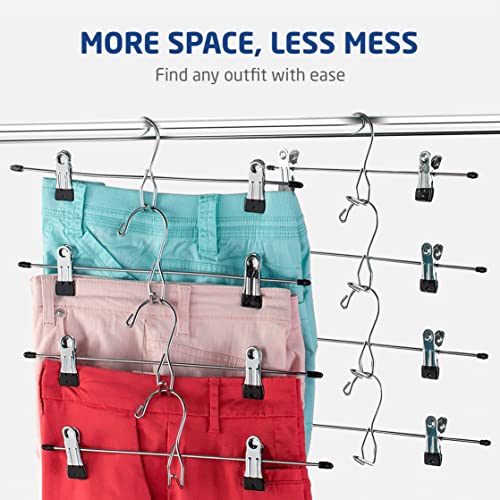 Zober Metal Skirt Hangers - Pack of 10 Pants Hangers with Clips - Multi Stackable Space Saving Hangers - Adjustable Clip for Skirts, Jeans, and Pants W/Non-Slip Grip