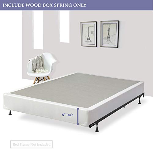 Mattress Solution Fully Assembled Low Profile Wood Traditional Boxspring/Foundation for Mattress, 44", White And Gold