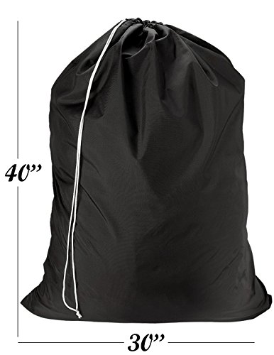 Nylon Laundry Bag - Locking Drawstring Closure and Machine Washable. These Large Bags Will Fit a Laundry Basket or Hamper and Strong Enough to Carry up to Three Loads of Clothes. (Black | 2-Pack)