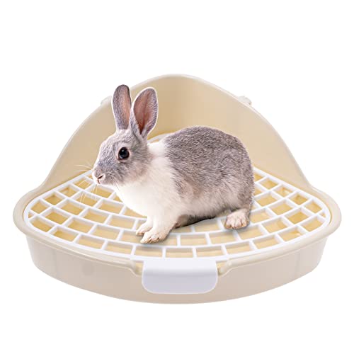 Triangle Potty Trainer Corner Litter Bedding Box Pet Pan for Small Animal/Rabbit/Guinea Pig/galesaur/Hamster/Ferret(White)（9.64"x6.89"x4"）