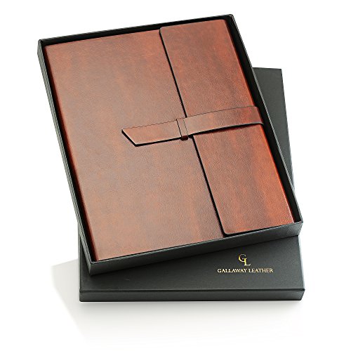 GALLAWAY LEATHER Padfolio Portfolio Folder – Slim Portfolio Folio Organizer Holder for Letter Legal A4 Note Pads Notebooks for Men Women Refillable Business Leather Portfolio Binder, Dark Chocolate