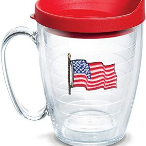 Tervis American Flag Made in USA Double Walled Insulated Tumbler Travel Cup Keeps Drinks Cold & Hot, 16oz Mug, Red Lid