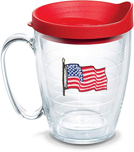 Tervis American Flag Made in USA Double Walled Insulated Tumbler Travel Cup Keeps Drinks Cold & Hot, 16oz Mug, Red Lid