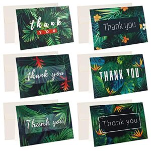 hansgo tropical palm leaves thank you cards, 24 pcak thank you cards with envelopes summer green leaves designs blank cards handwritten style