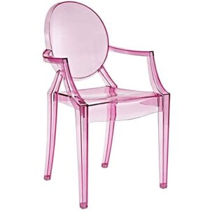 hawthorne collections modern acrylic stacking kitchen and dining room arm chair in pink - fully assembled