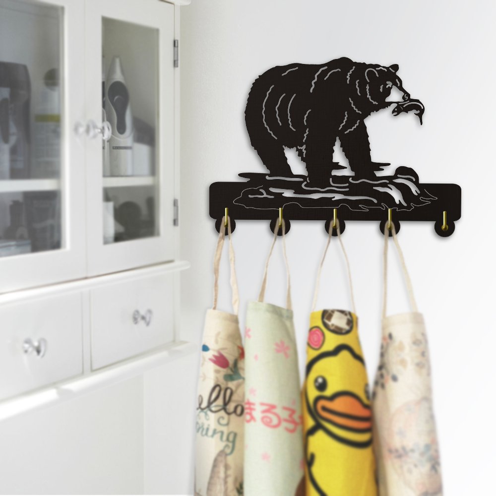 The Geeky Days Chubby Polar Bear Eat Fish Home Decor Wall Art Wall Hooks Coat Hooks Coat Hanger Animal Clothes Hats Hooks Keys Holder Bathroom Kitchen Decor Hanger