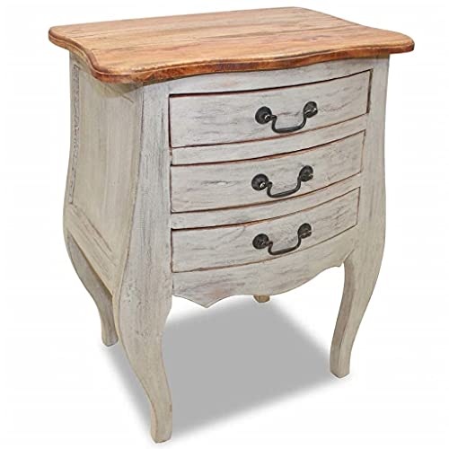 vidaXL Solid Reclaimed Wood Bedside Cabinet w/ 3 Drawers Nightstand Side Table