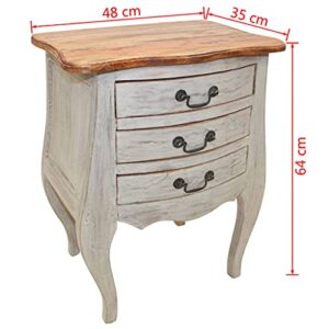 vidaXL Solid Reclaimed Wood Bedside Cabinet w/ 3 Drawers Nightstand Side Table