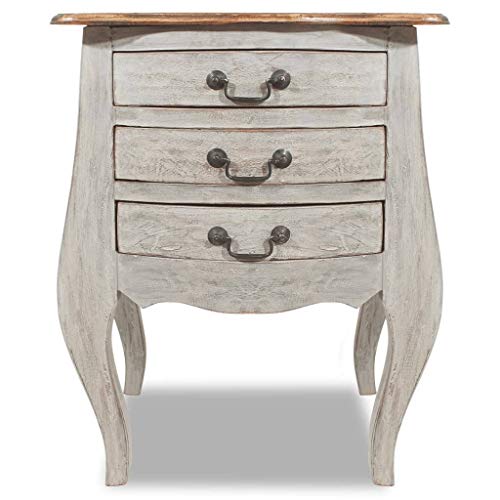 vidaXL Solid Reclaimed Wood Bedside Cabinet w/ 3 Drawers Nightstand Side Table