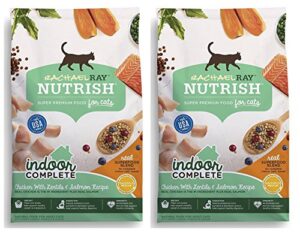 nutrish rachael ray indoor complete natural dry cat food, chicken with lentils & salmon recipe, 3 lbs (pack of 2)