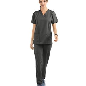 Strictly Scrubs Women’s Scrub Set – Includes V-Neck Top and Elastic Pant (Medium, Pewter)