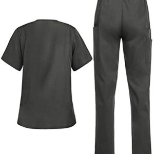 Strictly Scrubs Women’s Scrub Set – Includes V-Neck Top and Elastic Pant (Medium, Pewter)