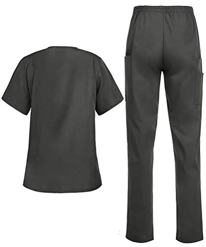 Strictly Scrubs Women’s Scrub Set – Includes V-Neck Top and Elastic Pant (Medium, Pewter)