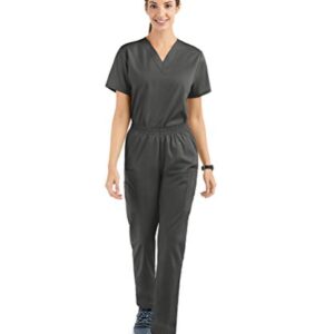 Strictly Scrubs Women’s Scrub Set – Includes V-Neck Top and Elastic Pant (Medium, Pewter)