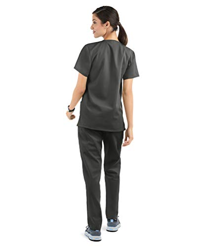 Strictly Scrubs Women’s Scrub Set – Includes V-Neck Top and Elastic Pant (Medium, Pewter)