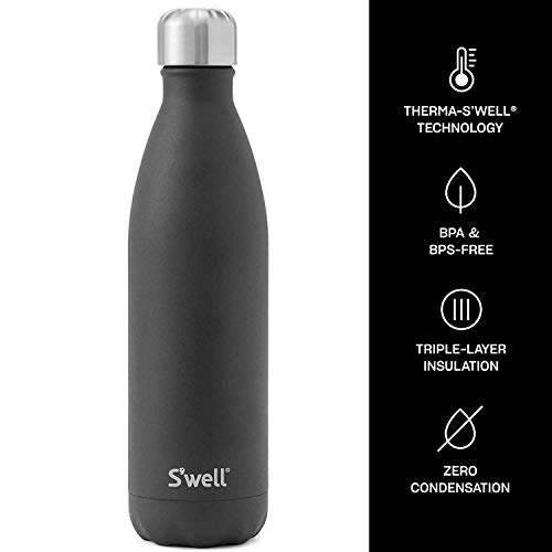 S'well Stainless Steel Water Bottle - 25 Fl Oz - Onyx - Triple-Layered Vacuum-Insulated Containers Keeps Drinks Cold for 54 Hours and Hot for 26 - with No Condensation - BPA-Free - Perfect for the Go