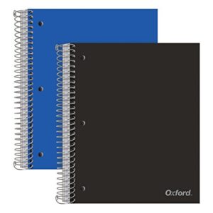 oxford spiral notebooks, 5-subject, wide ruled paper, durable plastic cover, 200 sheets, 5 divider pockets, 2 per pack (10387), assorted