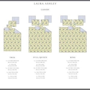 Laura Ashley - Queen Comforter Set, Cotton Reversible Bedding, Includes Matching Shams with Bonus Euro Shams & Throw Pillows (Cassidy Yellow, Queen)