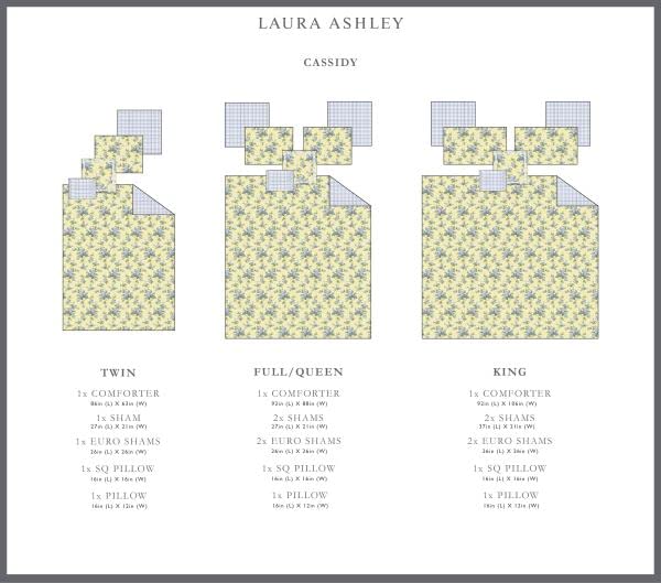 Laura Ashley - Queen Comforter Set, Cotton Reversible Bedding, Includes Matching Shams with Bonus Euro Shams & Throw Pillows (Cassidy Yellow, Queen)