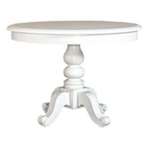 bowery hill full extension solid wood round pedestal dining table with solid wood frame in white