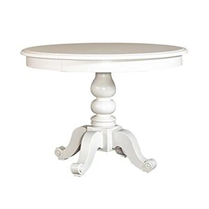 BOWERY HILL Full Extension Solid Wood Round Pedestal Dining Table with Solid Wood Frame in White