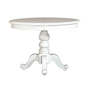 BOWERY HILL Full Extension Solid Wood Round Pedestal Dining Table with Solid Wood Frame in White