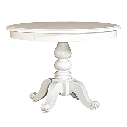 BOWERY HILL Full Extension Solid Wood Round Pedestal Dining Table with Solid Wood Frame in White