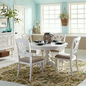 BOWERY HILL Full Extension Solid Wood Round Pedestal Dining Table with Solid Wood Frame in White