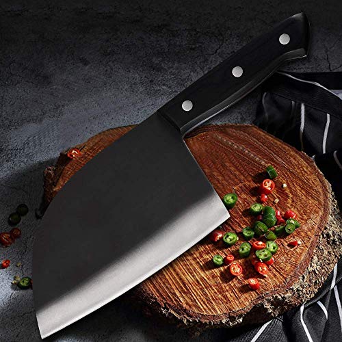 XYJ Kitchen Knife Camping Knife Full Tang Butcher Knife 3cr13 Stainless Steel Serbian Chef Knife Meat Vegetable Knives Leather Sheath with Belt Loop Easy Carry