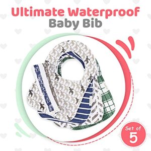 Regaroo - All-Around Waterproof Cotton-Lined Baby Bibs, Baby Essentials for Baby Clothes Protection, Unisex Baby Stuff, Baby Products, Natural and Rustic (5-Pack)