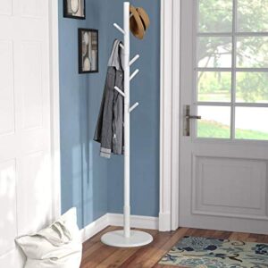 vlush wooden coat rack free standing, coat hat tree coat hanger holder stand with round base for clothes,scarves,handbags,umbrella-(8 hooks, ivory white)