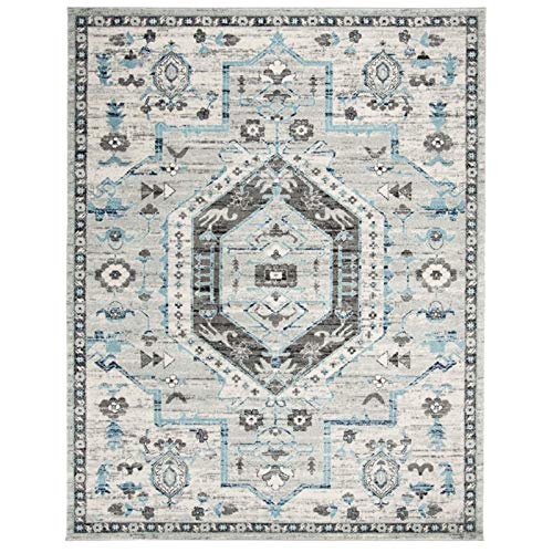 SAFAVIEH Madison Collection Area Rug - 8' x 10', Grey & Dark Grey, Oriental Boho Chic Distressed Design, Non-Shedding & Easy Care, Ideal for High Traffic Areas in Living Room, Bedroom (MAD928F)