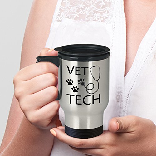 Vet Tech Paws Coffee Travel Mug - Best Vet Tech Ever Appreciation Gift - Vet Med Gifts - Gifts For Veterinary Technician - Thank You Gift For Veterinarian (14 oz)