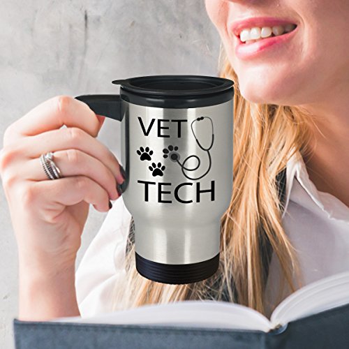 Vet Tech Paws Coffee Travel Mug - Best Vet Tech Ever Appreciation Gift - Vet Med Gifts - Gifts For Veterinary Technician - Thank You Gift For Veterinarian (14 oz)