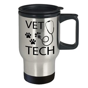 Vet Tech Paws Coffee Travel Mug - Best Vet Tech Ever Appreciation Gift - Vet Med Gifts - Gifts For Veterinary Technician - Thank You Gift For Veterinarian (14 oz)