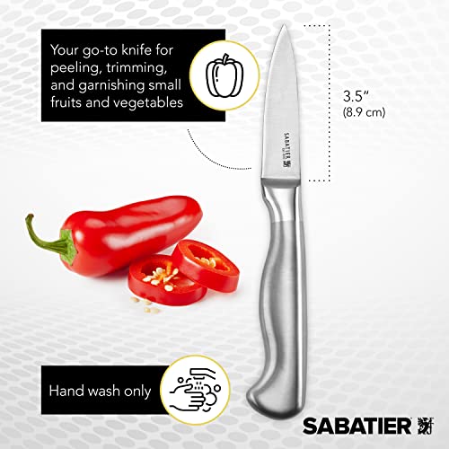 Sabatier Forged Stainless Steel Paring Knife with Self-Sharpening Blade Cover, 3.5-Inch, Razor-Sharp Small Kitchen Knife to Cut Fruit, Vegetables and more- High-Carbon Stainless Steel, Stainless Steel