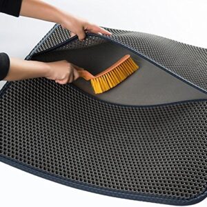 WOWOWMEOW Pet Double Layer Cat Litter Mat Honeycomb Cat Litter Trapper with Waterproof Base (L- 21'' x 27'', Black)