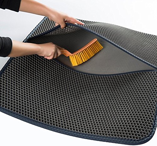 WOWOWMEOW Pet Double Layer Cat Litter Mat Honeycomb Cat Litter Trapper with Waterproof Base (L- 21'' x 27'', Black)