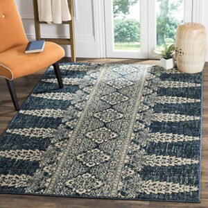 safavieh evoke collection 6'7" square royal / ivory evk521d boho non-shedding living room bedroom dining home office area rug