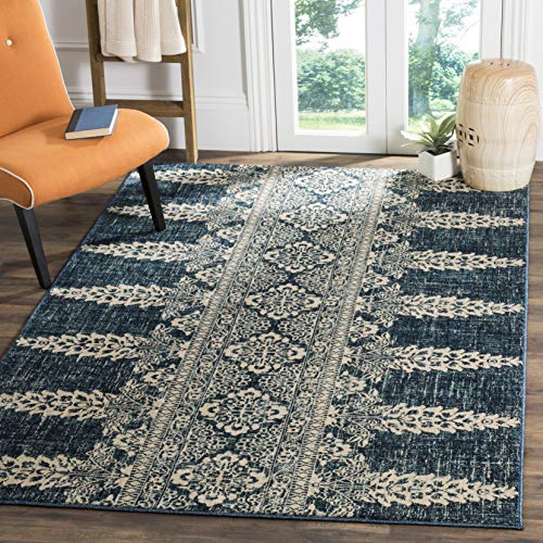 SAFAVIEH Evoke Collection 6'7" Square Royal / Ivory EVK521D Boho Non-Shedding Living Room Bedroom Dining Home Office Area Rug