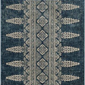 SAFAVIEH Evoke Collection 6'7" Square Royal / Ivory EVK521D Boho Non-Shedding Living Room Bedroom Dining Home Office Area Rug