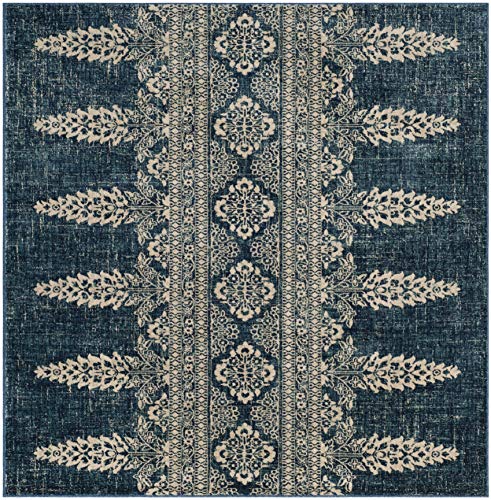 SAFAVIEH Evoke Collection 6'7" Square Royal / Ivory EVK521D Boho Non-Shedding Living Room Bedroom Dining Home Office Area Rug