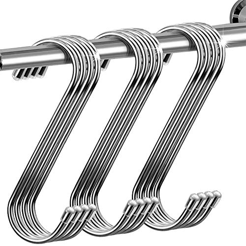 WOVTE 20 Pack Heavy-Duty Stainless Steel S Shaped Hooks Kitchen S Type Hooks Hangers for Pans Pots Utensils Clothes Bags Towels Plants