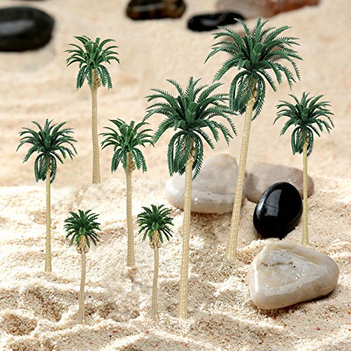 ORZIZRO 15Pcs Model Coconut Palm Tree Scenery Model Tree 2.8-6.3 Inch Mixed Model Trees for Model Train Railway Architecture Diorama DIY Scenery Landscape Cake Toppers Decoration