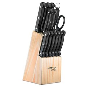 hampton forge cutlery block set / natural block new (14 piece)