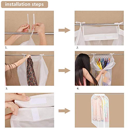 Garment Bag Organizer Storage with Translucent Fabric, Large PEVA Translucent Clothing Dustproof Cover, Wardrobe Hanging Storage Bag, Garment Bags for Closet Storage, Magic Tape and Zipper Design