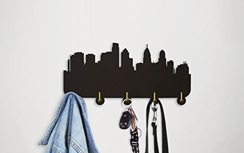 The Geeky Days America Philadelphia Skyline Tourist Attraction Modern Decor Wall Hooks Clothes Coat Robe Hooks Towel Hooks Keys Holder Bedroom Bathroom Hanger